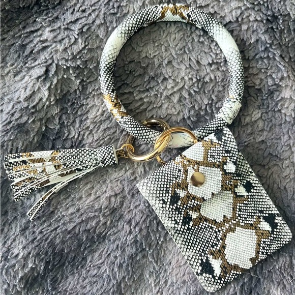 Accessories | Snakeskin Wristlet Bangle Keychain Tassel Black White ...
